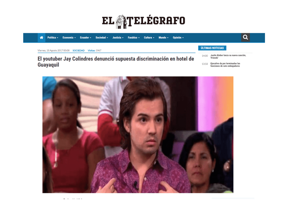 EL YOUTUBER JAY COLINDRES DENUNCIÓ SUPUESTA DISCRIMINACIÓN EN HOTEL DE ...
